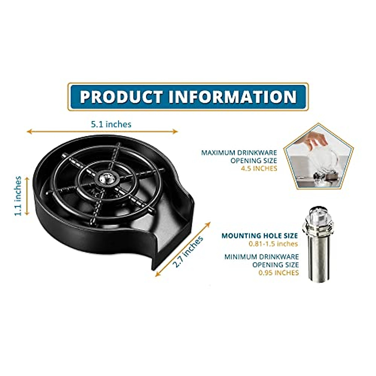 Zamazingoo Glass Rinser for Kitchen Sink, 2023 Newest Black Kitchen Faucet, Quick Cup Washer, High Pressure Cup Cleaner, Baby Bottle Washer for Home/Bar/Cafe/Restaurant, Matte Black