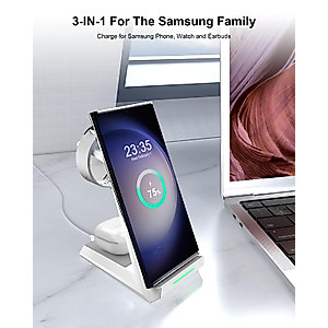 Wireless Charging Station for Samsung - NANAMI 3 in 1 Wireless Charger for Multiple Devices, Fast Charger Stand for Galaxy S24 S23 Ultra S22 S21 Z Flip Fold 4, Watch 6/5/5 Pro/4/3,Galaxy Buds 2 Pro