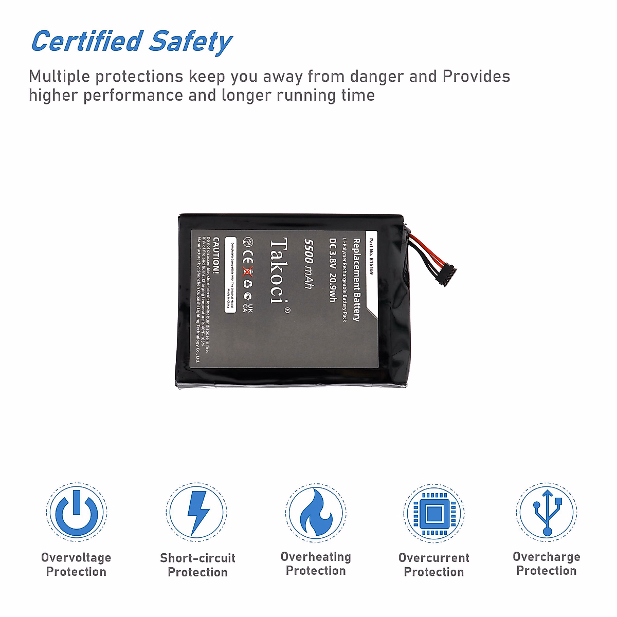 TAKOCI Replacement Battery for Ring Video Doorbell(1St Gen) B15169,5500mAh (2014 Release/720p HD)