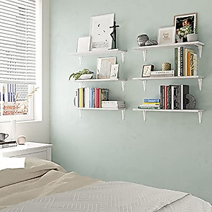 Wallniture Arras 24" Floating Shelves Wall Mounted, Wall Shelves for Living Room Decor, White Bookshelf, Bedroom Floating Shelf, Rustic Wood Shelves for Kitchen, Dining Room Wall Shelf Set of 6