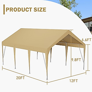 12'x20' Heavy Duty Carport Portable Garage Waterproof UV Protected Car Canopy for Cars, Boats and Storage (Earthy Yellow)