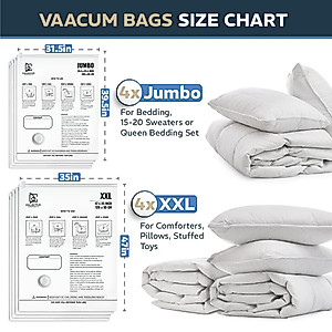 Vacuum Storage Bags 4x XXL (47x35in) + 4x Jumbo (39.5x31.5in) 8 Pack Vacuum Seal Bags for Clothing, Travel, Bedding, Blanket, Toys and Comforter Storage - Space Saver Bags for Storage and Moving