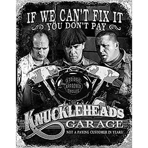 Desperate Enterprises The Three Stooges - Knuckleheads Garage Tin Sign - Nostalgic Vintage Metal Wall Decor - Made in USA
