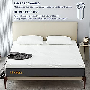 Molblly 10 Inches Full Size Mattress for Back Pain Relief, Gel Memory Foam Mattress in a Box, Fiberglass Free, Medium Firm, 10-Year Support, Premium Full Bed
