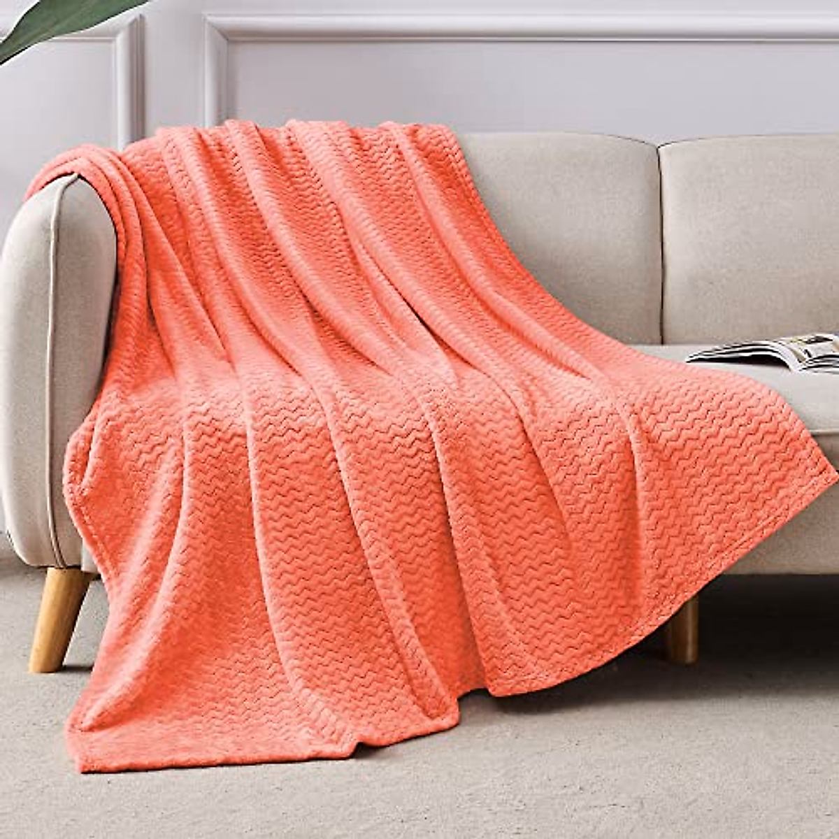 Whale Flotilla Breathable Fleece Throw Blanket for Couch Sofa(50x70 Inch), Super Soft Fuzzy Blankets for All Season, Lightweight and Fluffy, Coral(Chevron)