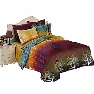 Swanson Beddings Rainbow Tree 5pc Duvet Bedding Set: Duvet Cover and Two Pairs of Pillow Shams (Full, 5)