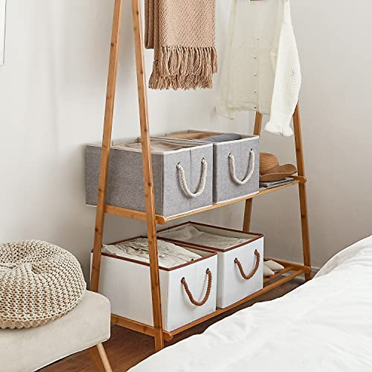 LoforHoney Home Bundle- Storage Bins with Cotton Rope Handles, Light Gray, Large 4-Pack & XLarge 2-Pack