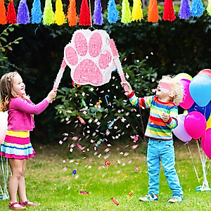 Small Dog Paw Piñata Puppy Birthday Party Supplies Animal Themed Birthday Piñata with Blindfold Bat Confetti for Pet Cow Themed Party Baby Shower Decorations Favors(Pink)