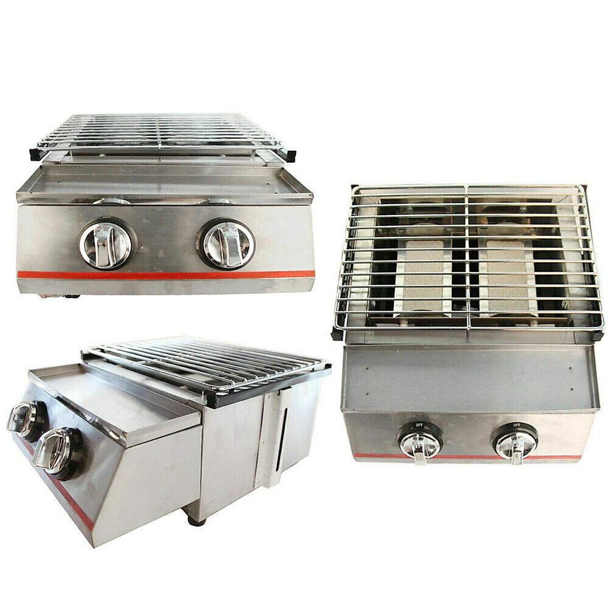 2 Burners Gas BBQ Grill, Stainless Steel Tabletop Smokeless Outdoor Barbecue Cooker Gas Grill Tabletop Grill Portable Grill for Kitchen, Camping, Outdoor, Tailgating, or Picnicking