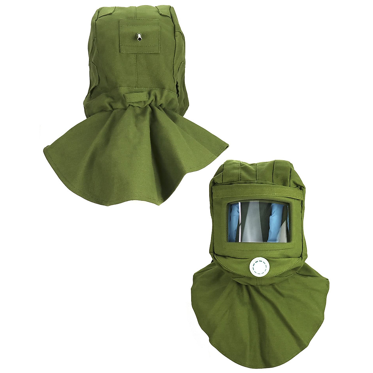 QWORK Sand Blasting Hood Cap, Shawl Cap Sandblasting Mask Anti Dust/Wind Sandblasting Tool Mask,Cut/Scratch/Heat Resistant Neck Protector, Green