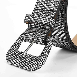 Yalice Shiny Sequins Belt Rhinestone Leather Sash Belt Women Bling Skinny Belts for Dress Studded Waist Belt for Jeans Pant (Antique Silver)