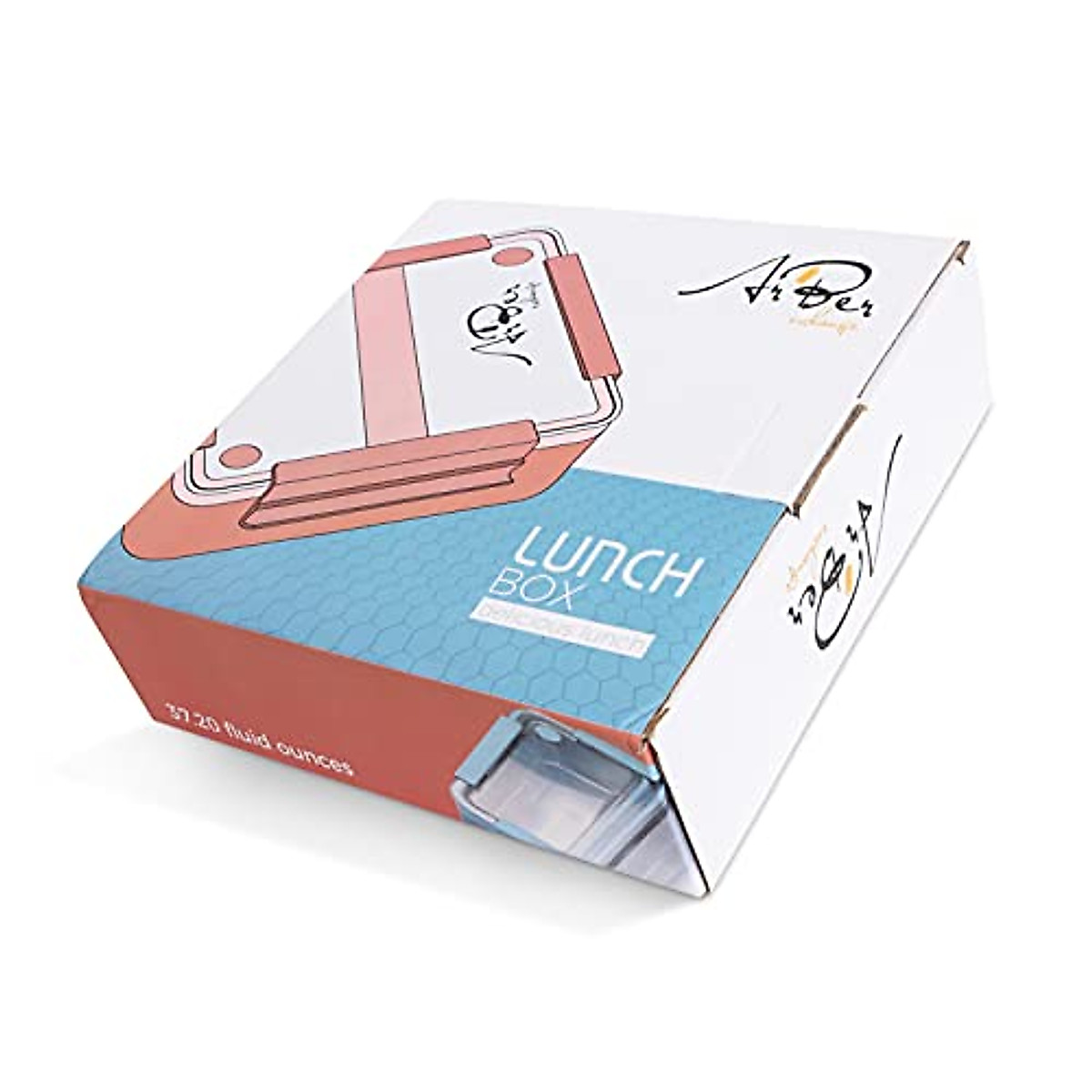 Modern Bento Box Adult Lunch Box for Women, Men and Teens; Lunch Container with Two Compartments and Reusable Fork; Portable, Leak Proof and Holds 37oz; Dishwasher, Microwave and Freezer Safe