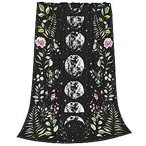 Floral Lunar Night Sky Moon Eclipse Blanket Fleece Soft Throw Blankets All Season Warm Lightweight Blankets for Bed Sofa Couch 50"X40"