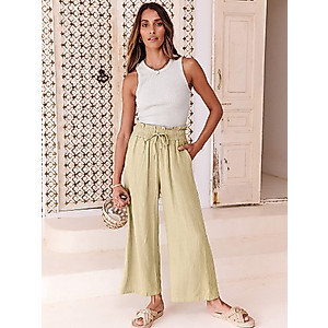 ANRABESS Women Linen Pants Casual Loose High Waist Boho Wide Leg Cropped Palazzo Beach Pants Summer Outfits 2025 Trendy X-Large Apricot