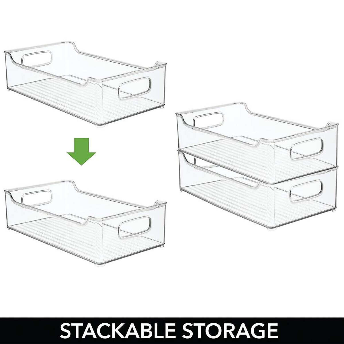 mDesign Wide Plastic Nursery Storage Container Bins with Handles for Organization in Cabinet, Closet or Cubby Shelves - Organizer for Baby Food, Bibs, Formula, and Burp Cloths - 4 Pack - Clear