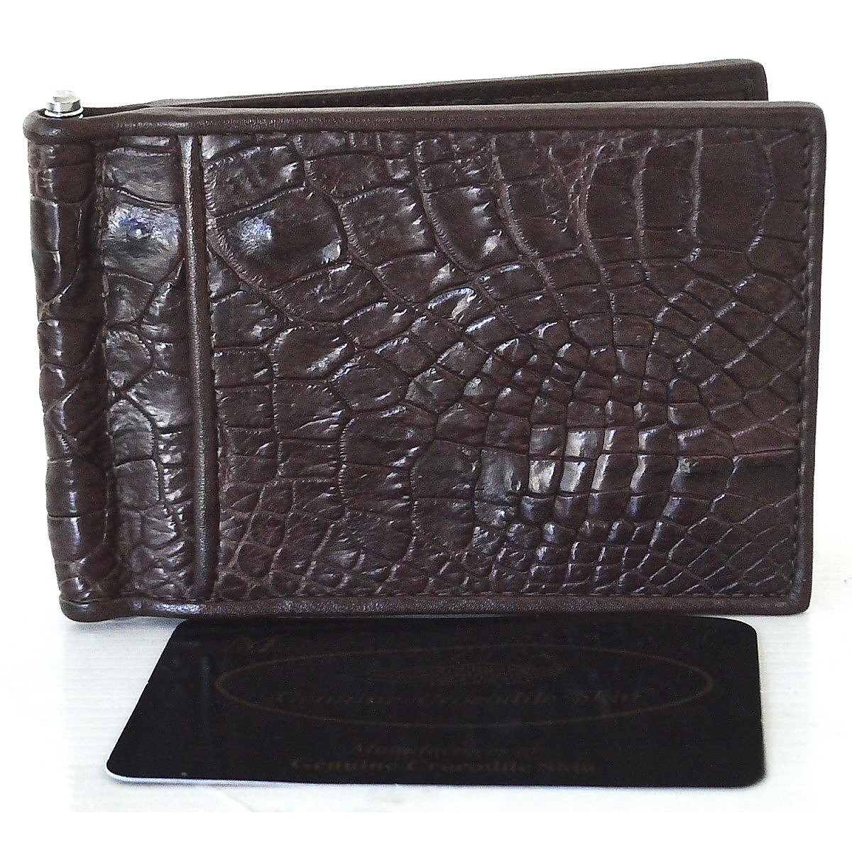 Authentic M Crocodile Skin Men's Money Clip Belly Leather Wallet Dark Brown