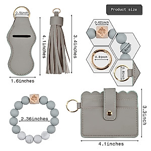 KESOCORAY Women Wristlet Bracelet Keychain Wallet,Silicone Beaded Bangle Keyring Tassel (Creamy Gray)
