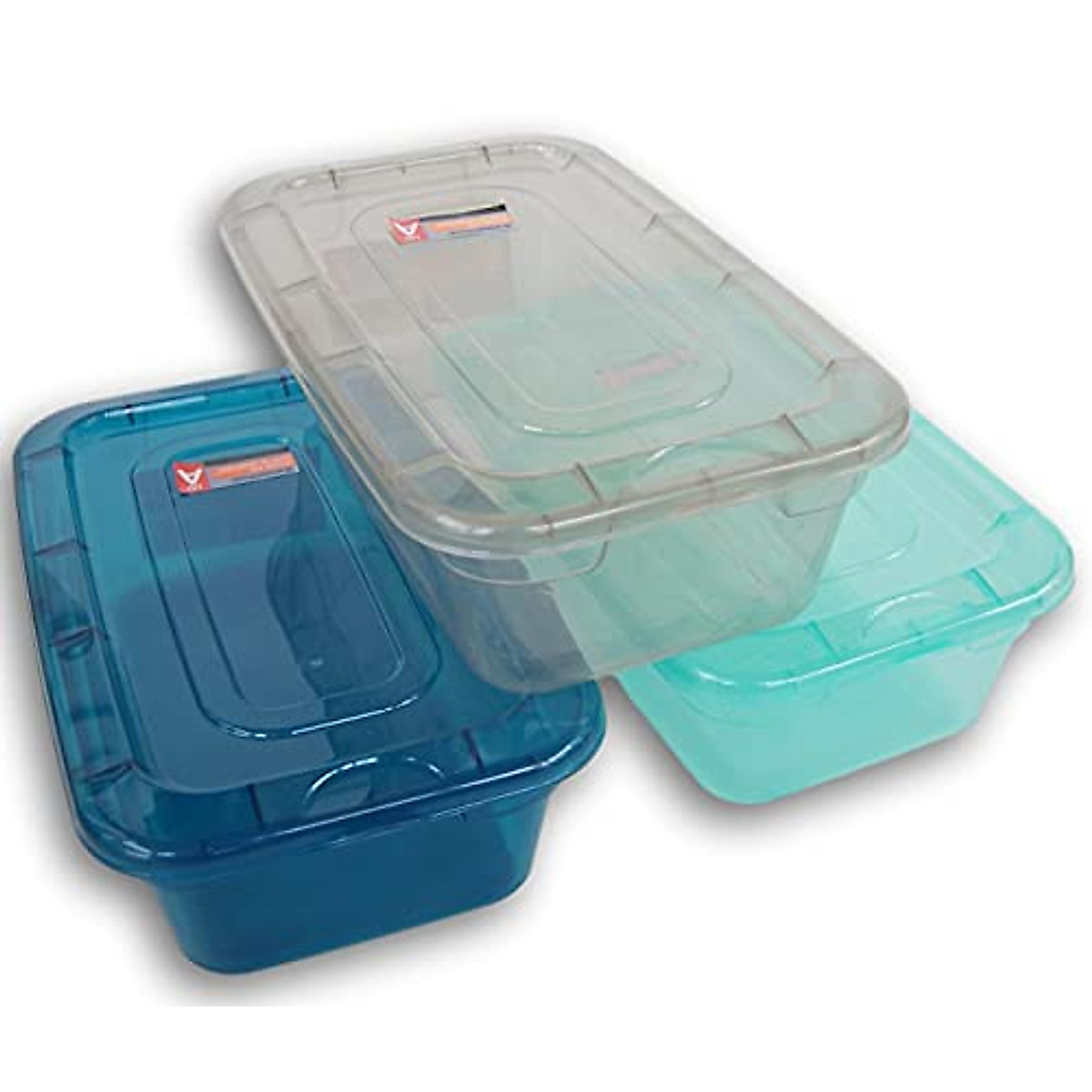 3 Shoe Boxes- Transparent Storage Bin Colors Vary - 13.75 x 8.125 x 4.25-in - 3 Count, Blue