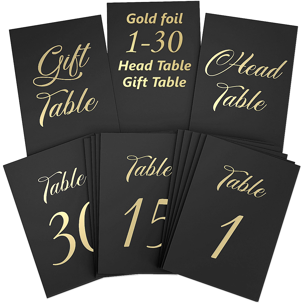 10 Black Reserved Signs with 30 Black Table Numbers and 10 Gold Table Number Holders