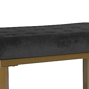 Benjara Metal Framed Ottoman with Button Tufted Velvet Upholstered Seat, Black and Gold