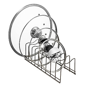 Pan/Pot Lids Holder Organizer, Kitchen Storage Rack for Cutting Board, Baking Sheet, Skillet Lid in Cupboard/ Cabinet on Countertop, Stainless Steel (Satin Nickel, 1)