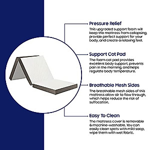 Mayton 3-Inch Portable Tri Folding Gel Memory Foam Mattress | Breathable Mesh Sides with Ultra Soft, Removable and Washable Cover, Comfortable Support Cot Pad, Standard Size, 31-Inch, White