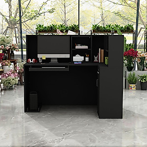 DiDuGo Reception Desk Front Desk Reception Counter, L Shaped Reception Room Table with Storage, Keyboard & Shelves and Drawer, for Salon Office Black (55.9”W x 32.3”D x 48.4”H)
