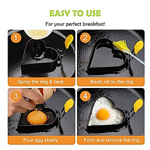 4 Pack Non Stick Egg Rings for Griddle, Egg Ring Mold for Frying Eggs Mcmuffins, Stainless Steel Egg Cooking Rings with Anti-scald Handle, Oil Brush, for Perfect Pancake, Sandwich (4 Shapes)