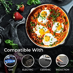 Healthy Choices 8" Small Enameled Cast Iron Skillet, Cast Iron Pan, Grey & White Enameled Skillet, Gravy, Pasta Sauce, 2 Eggs, BBQ Safe Skillet For Camping, Dishwasher, Induction, Stovetop, Open Fire