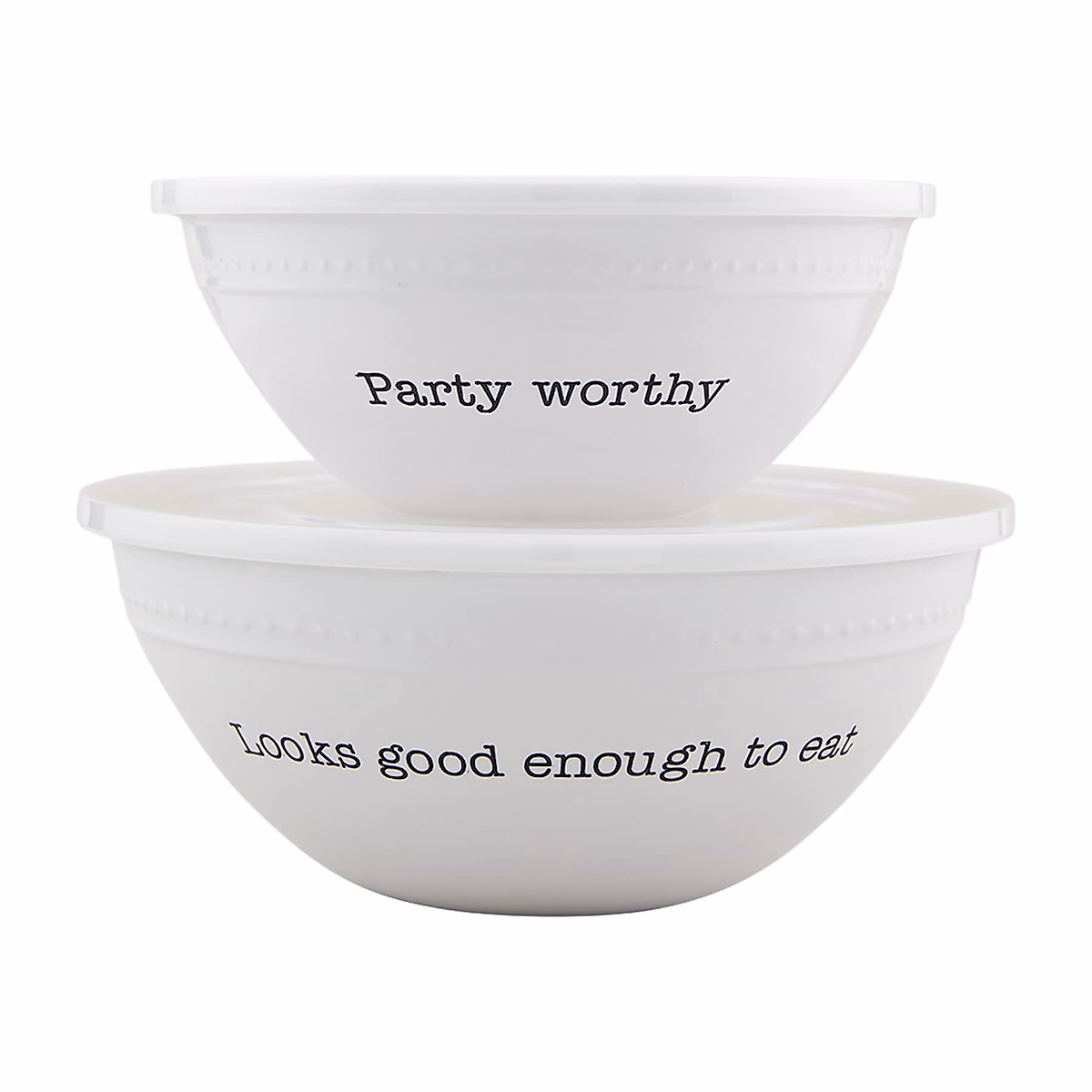 Mud Pie Melamine Bowl with Lid Set, White, 4.25" x 8.25" dia