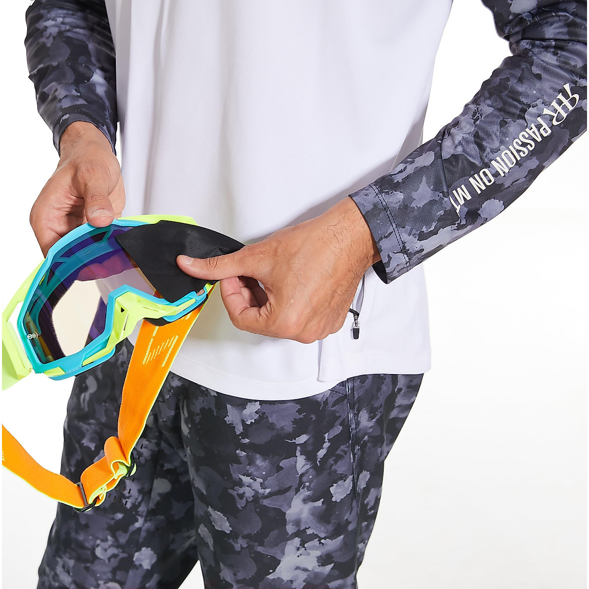 REYSHIONWA Men's Mountain Bike Jersey Long Sleeve MTB Lightweigh Quick Dry Moisture-Wicking Motocross Jersey White Camo