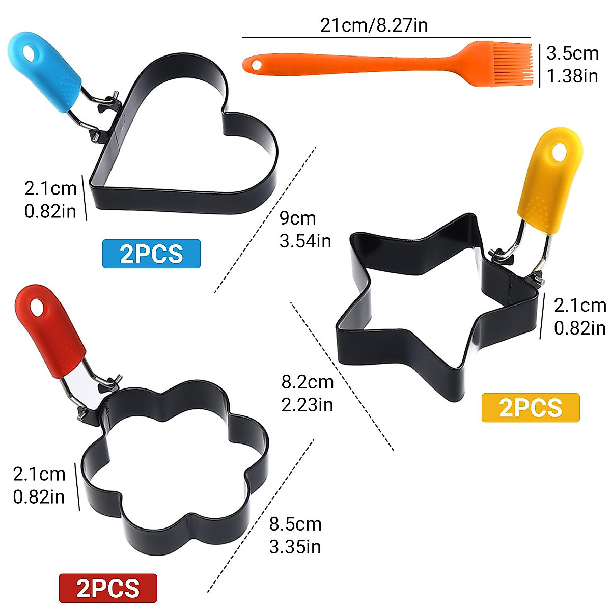 6 Pack Egg Ring,Stainless Steel Egg Rings for Frying,Egg Molds with Anti-scald Handle,Egg Circles Fried Egg Ring Griddle Pancake Shapers with Silicone Oil Brush for Breakfast Sandwiches