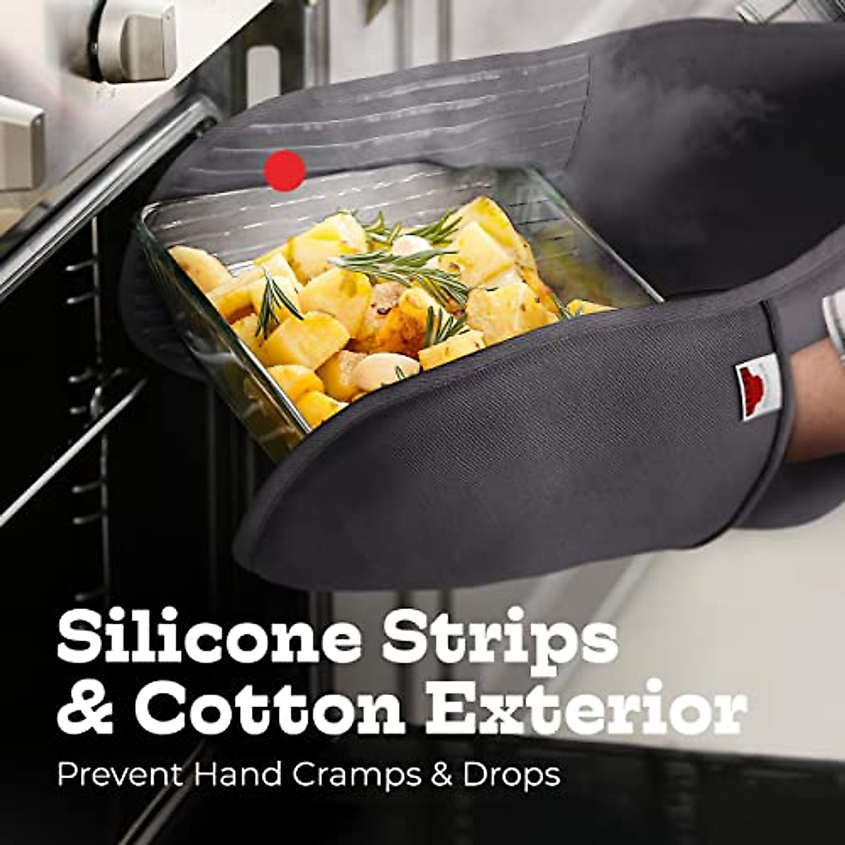 Big Red House Double Oven Mitt with The Heat Resistance of Silicone and Flexibility of Cotton, Recycled Cotton Infill, Terrycloth Lining, 480 F Heat Resistant, Gray