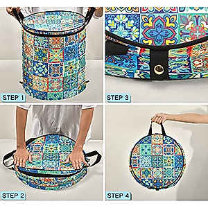 xigua Mexican Talavera Round Laundry Basket with Lid, Waterproof Clothes Toy Storage Basket Nursery Hamper with Handles for Laundry Room, Bathroom, Bedroom, Dorm, Kids Room