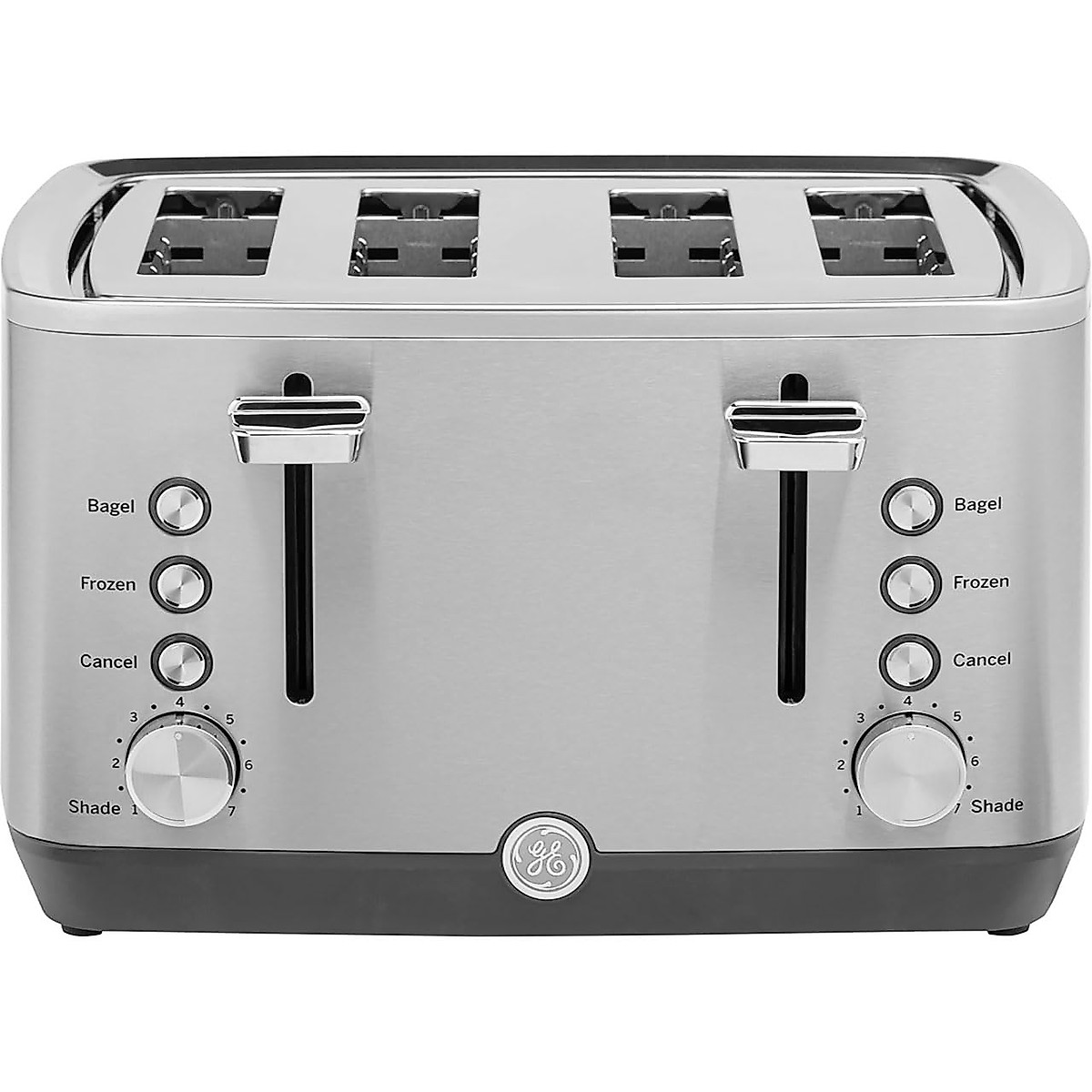 GE Stainless Steel 4 Slice Toaster | Extra Wide Slots for Bagels, Breads, Waffles & More | 7 Shade Options | Countertop Kitchen Essentials | 1500 watt
