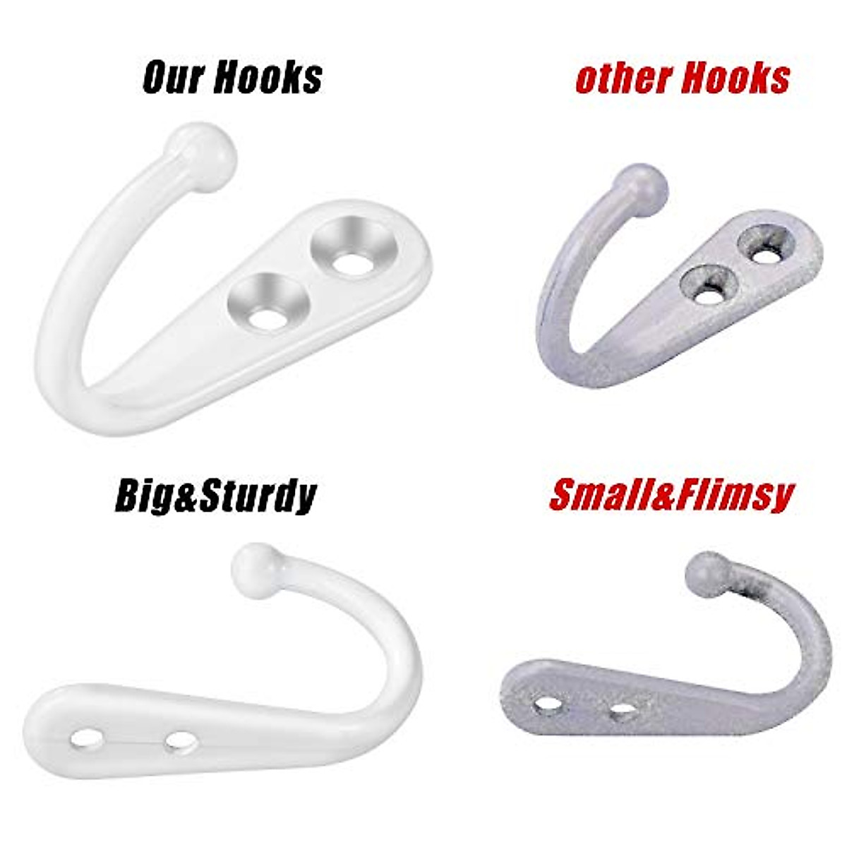 30 Pieces Large Wall Mounted Coat Hook Robe Hooks Cloth Hanger Coat Hanger Coat Hooks Rustic Hooks and 60 Pieces Screws for Bath Kitchen Garage Single Coat Hanger (White)