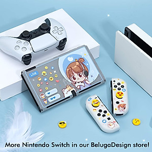 BelugaDesign Girl Gamer Case | Dockable Soft Anime Streaming Pastel Cute Snap on Cover Shell | Compatible with Nintendo Switch OLED Console Joycons (Switch OLED, Clear Blue)
