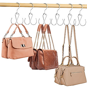 ZEDODIER 6 Pack Purse Hanger Organizer for Closet, Heavy Duty Rotatable Purse Holder with 12 Storage Capacity, Bag Storage Rack for Purses Bags Backpacks, Silver