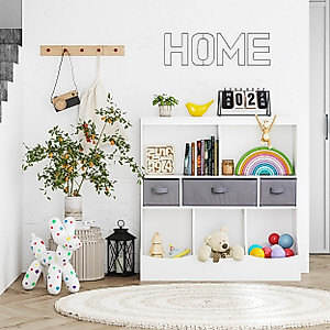 UTEX Toy Storage Organizer with Bookcase, Kids Bin Storage Unit with 8 Compartments and 3 Baskets, Toys Box, Multi Shelf Cubby for Books, Toys,White