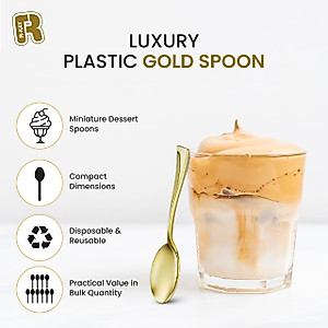 100 Pack Gold Small Spoons - 4 Inch Gold Mini Spoons - Heavy duty Mini Spoons For Dessert, Ice Cream, Tastings, Cocktails, BPA Free Dessert Spoons - Packaging May Vary