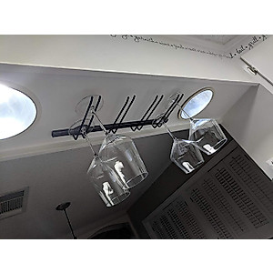 TIANGU Under Cabinet Wine Glass Rack,Stemware Rack Holds up to 8 Wine Glass,Hanging Wine Glass Holder,Metal Wine Glass Hanger,Glasses Organizer for Home Bar Kitchen(Black)