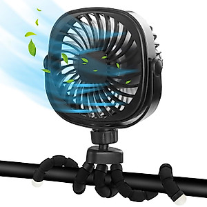 DR.PREPARE Stroller Fan, Portable Handheld Fan Battery Powered Clip On Fan Personal Desk Baby Fan with Flexible Tripod, 3 Speed Settings, 360ºRotation, USB Fan for Stroller, Camp, Car, Travel, Gym