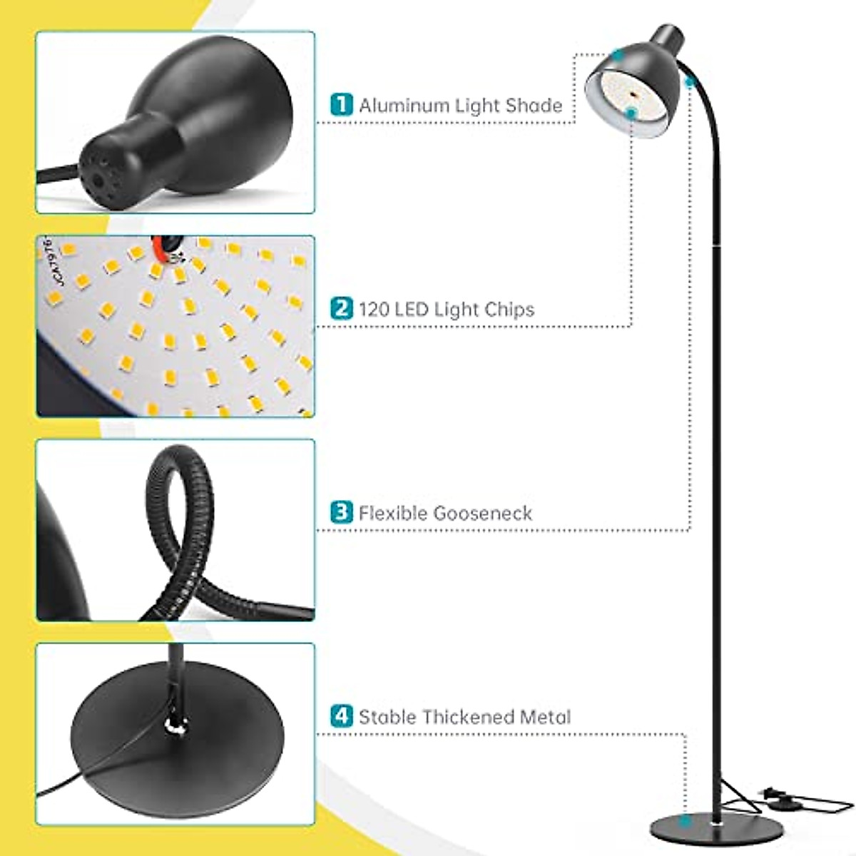 Bstrip Grow Light with Stand, 5000K Full Spectrum Plant Light for Indoor Plants, 25W LED Grow Light for Plants, Floor Grow Lamp with On/Off Switch, 59" H Stand with Adjustable Angle Light Bulb