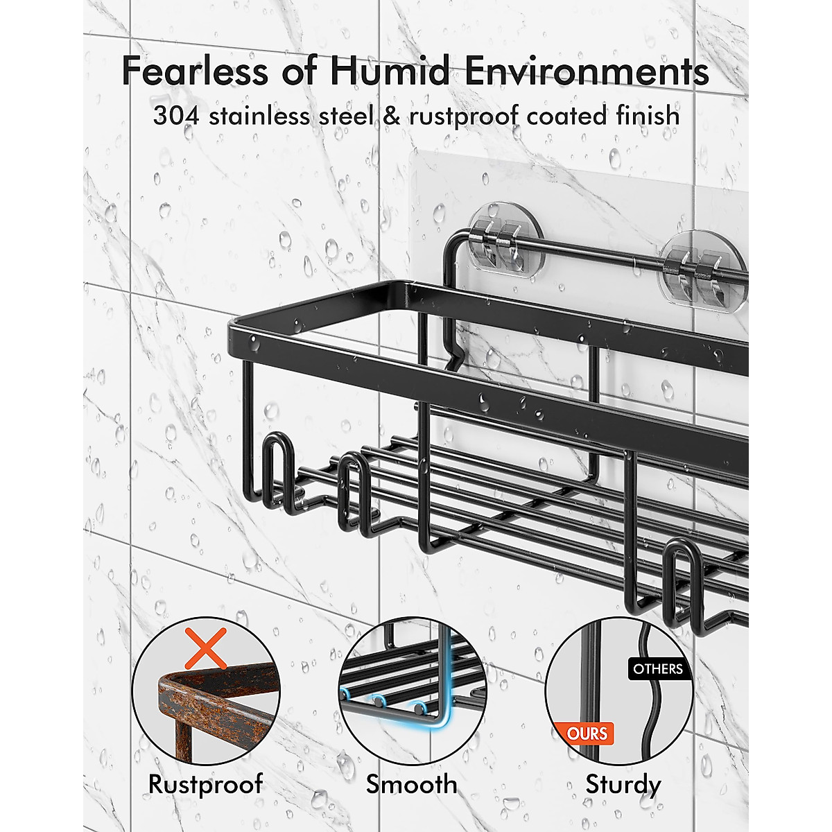 Acootima Shower Caddy 6 Pack, Rustproof Stainless Steel Shower Shelves for Bathroom Organizers and Storage, Adhesive No Drilling Durable Bath Accessories with Large Capacity for Home & Kitchen Decor