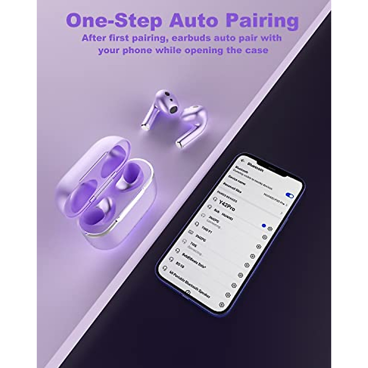 Wireless Earbuds Bluetooth 5.3 Headphones Built-in 4-Mic Clear Call in-Ear Ear Buds Noise Cancelling 30Hrs Playtime Earphones with USB-C Charging Case IPX7 Waterproof Earbuds for iPhone/Android Purple
