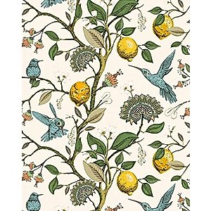Meihodan Blue Bird Self Adhesive Wallpaper Fresh Lemon Tree Peel and Stick Wallpaper Removable Waterproof Prepasted Wallpaper Wall Mural 17.7in x 9.8ft