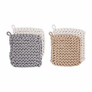 Mud Pie Crocheted Pot Holders, Taupe (8"" x 8""")