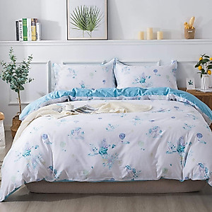 Brandream Kids Bedding Full Size Boy 100% Cotton Set Blue Adventure Hot Air Balloon Duvet Cover Set 3-Piece (No Comforter Included) Reversible