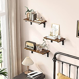 EZFurni Floating Shelves Wood for Wall,Set of 3 Rustic Floating Shelves for Storage,Wider Shelving Wall Mounted for Kitchen, Bedroom, Bathroom,Brown
