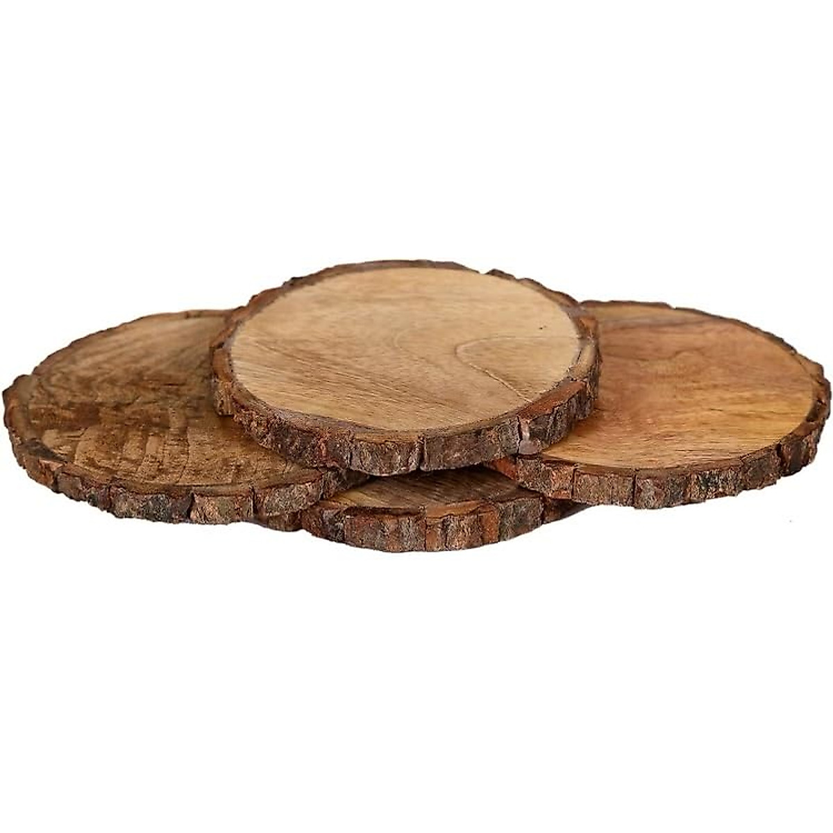 UNI_CRAFTS Natural Wooden Rustic Coasters with Tree Bark | Wood Coaster Pieces Craft Wood kit | Mango Wood Coasters for Your Drinks, Beverages & Wine/Bar Glasses (Coasters Set of 4)